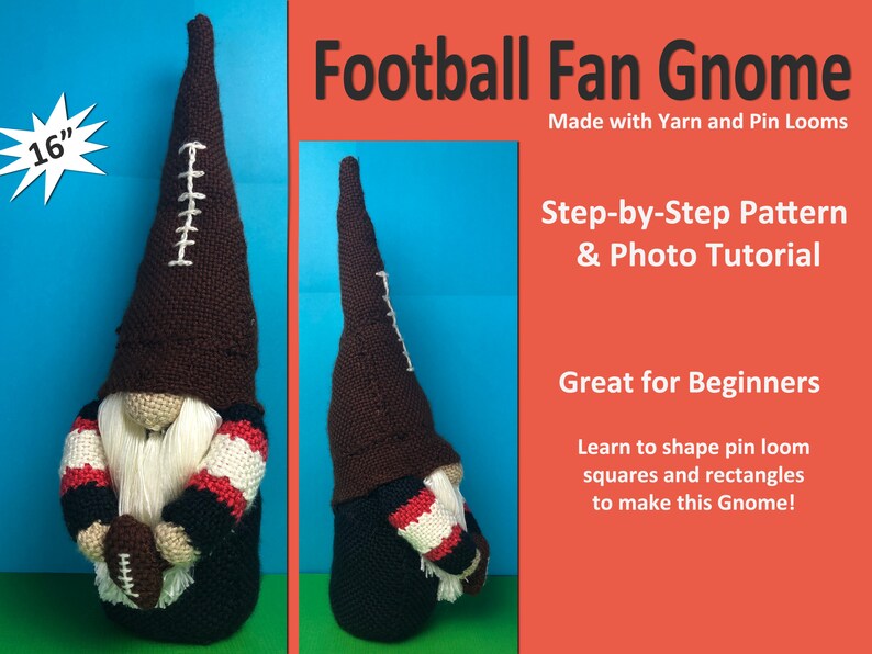 Football Fan Gnome Pin Loom Pattern Step by Step Tutorial - Etsy