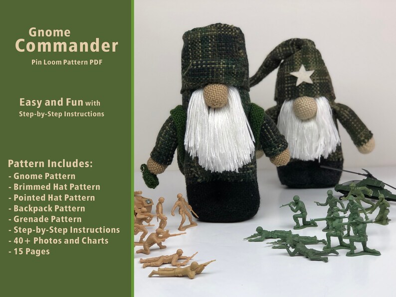 Gnome Commander Pin Loom Weaving Pattern PDF Stuffed Toy Soldier With ...