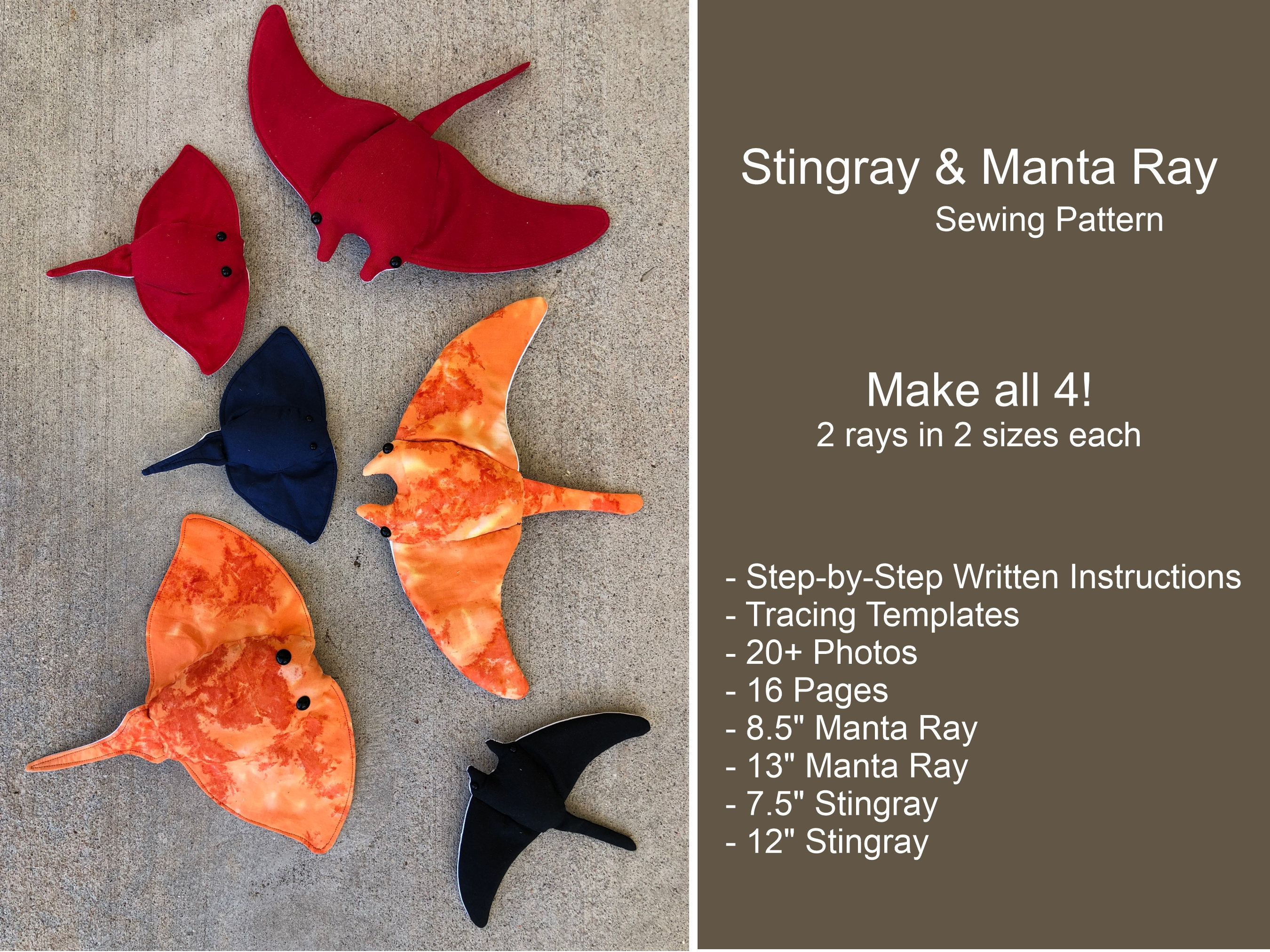 Manta Ray and Stingray Sewing Pattern PDF With Tracing Templates in 2 ...
