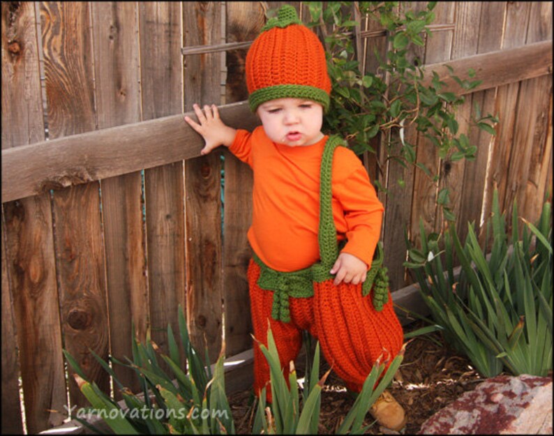 Pumpkin Halloween Outfit - CROCHET PATTERN PDF - Pumpkin Hat, Pants and ...