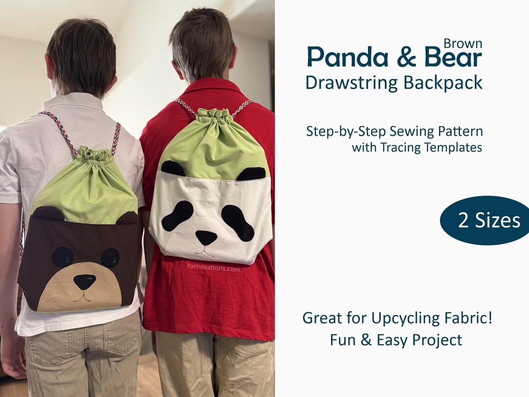 Bear Drawstring Backpack Sewing Pattern PDF With Templates - Brown Bear ...