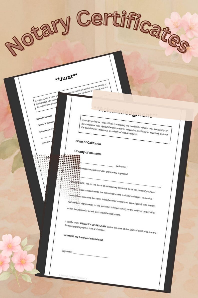 Acknowledgement and Jurat Certificates for Notaries in California - Etsy