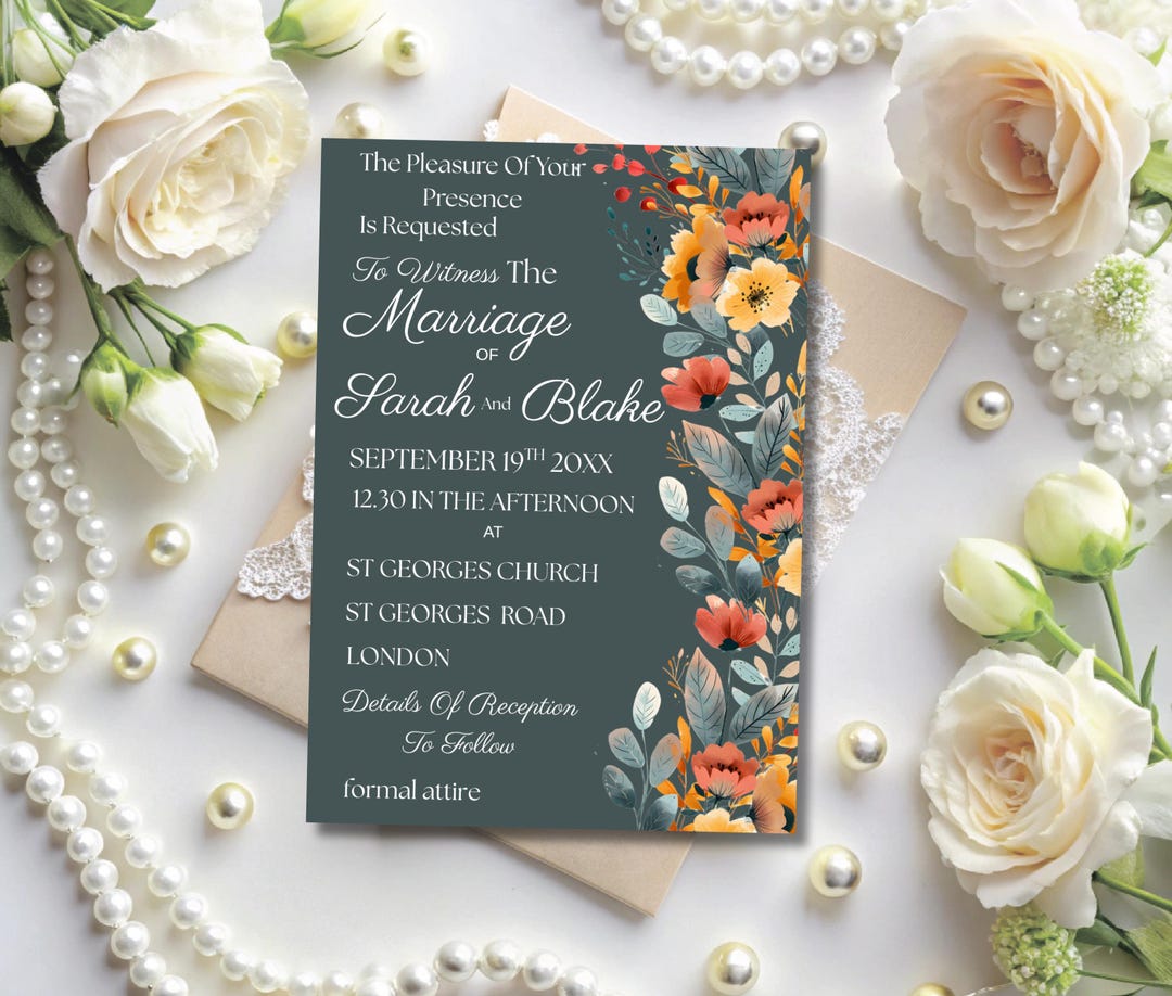 Wildflower Printable Wedding Invitation Bundle | Customisable Template ...