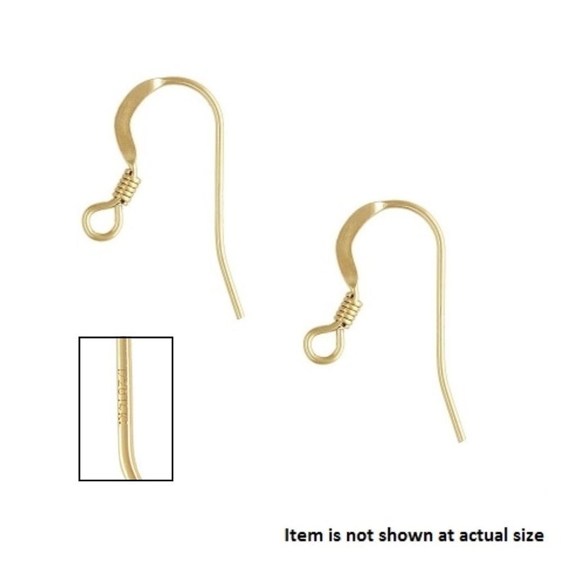 14k Gold Filled Flat Fish Hook Ear Wires With Coil | Flattened French ...