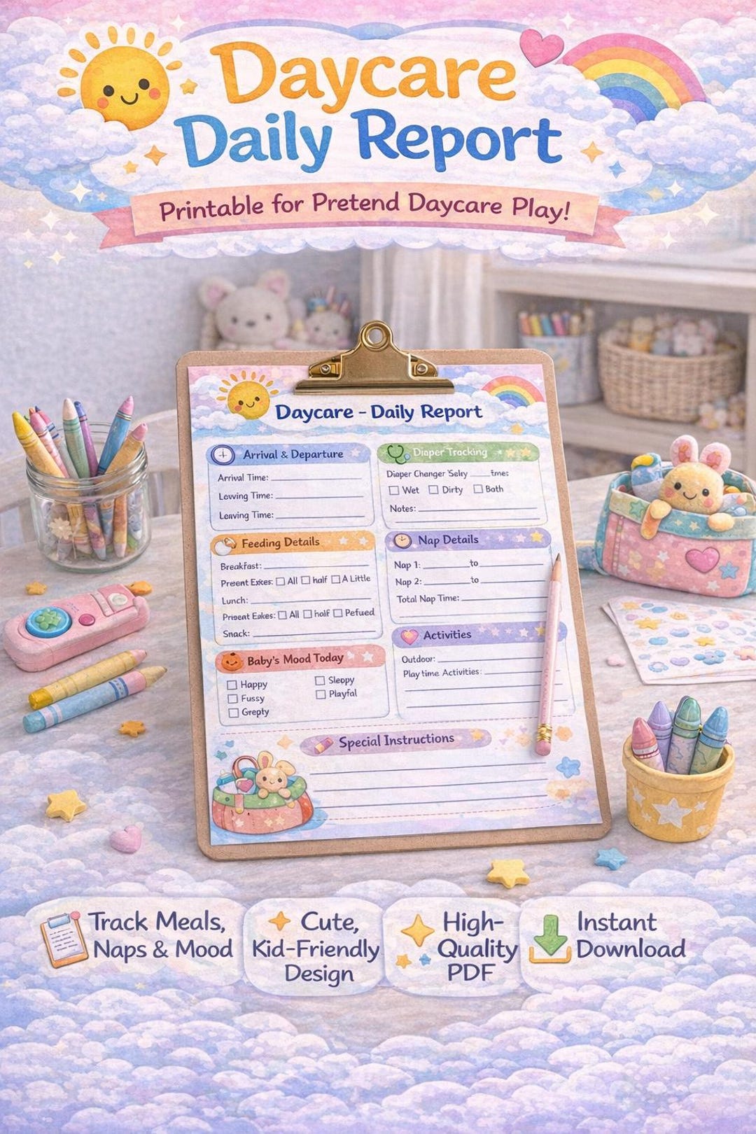 Daycare Daily Report Printable for Kids | Pretend Play Daycare Forms ...