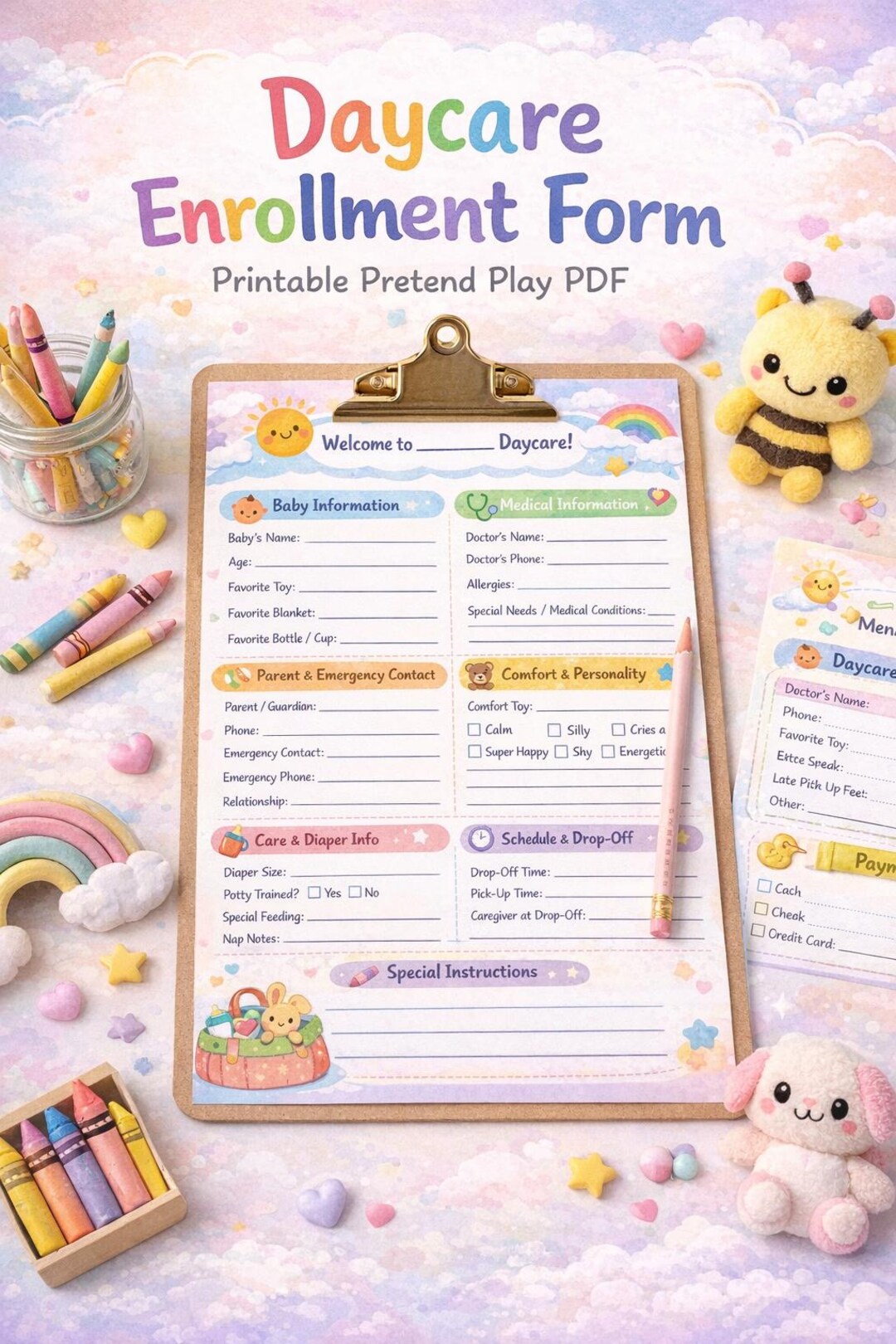 Daycare Enrollment Form Printable for Kids | Pretend Play Daycare ...