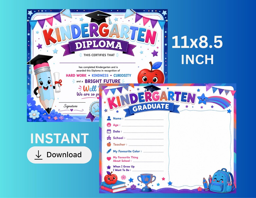 Kindergarten Diploma Printable Bundle | Kindergarten Graduation ...