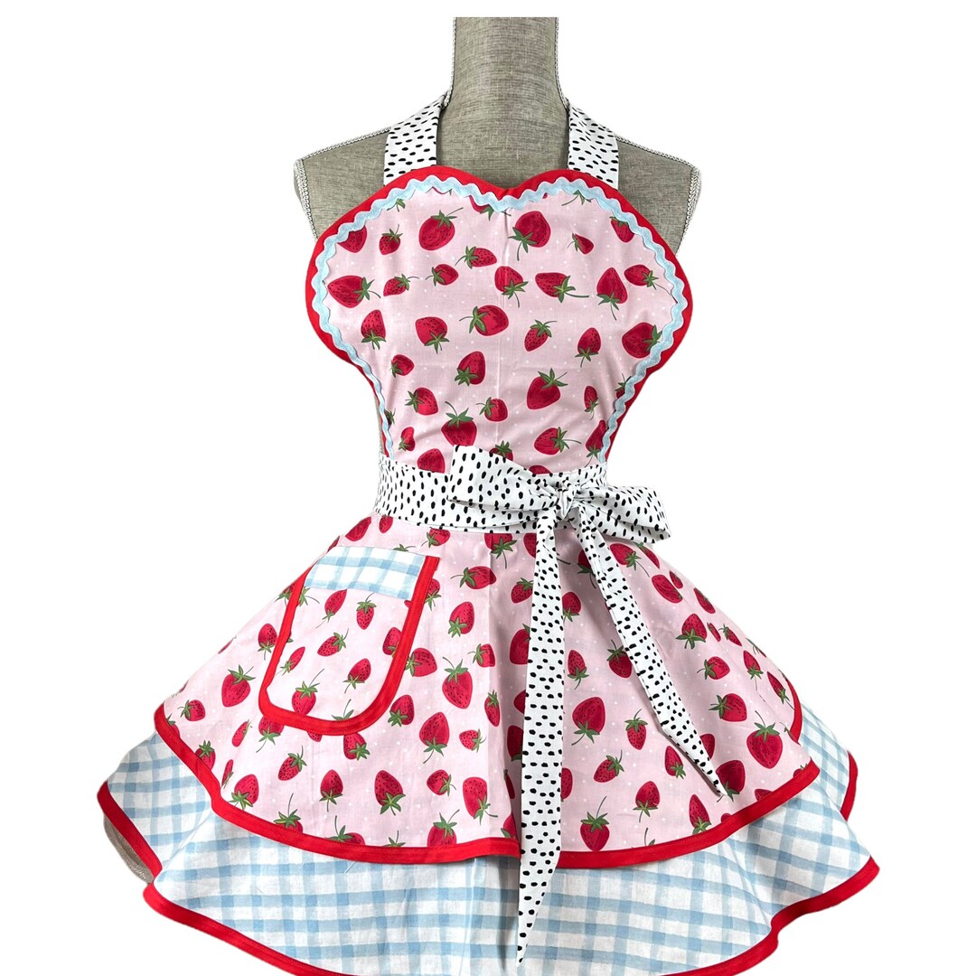 Kitchen Apron for Women, Cooking Apron, Baking Apron, Strawberry Apron ...