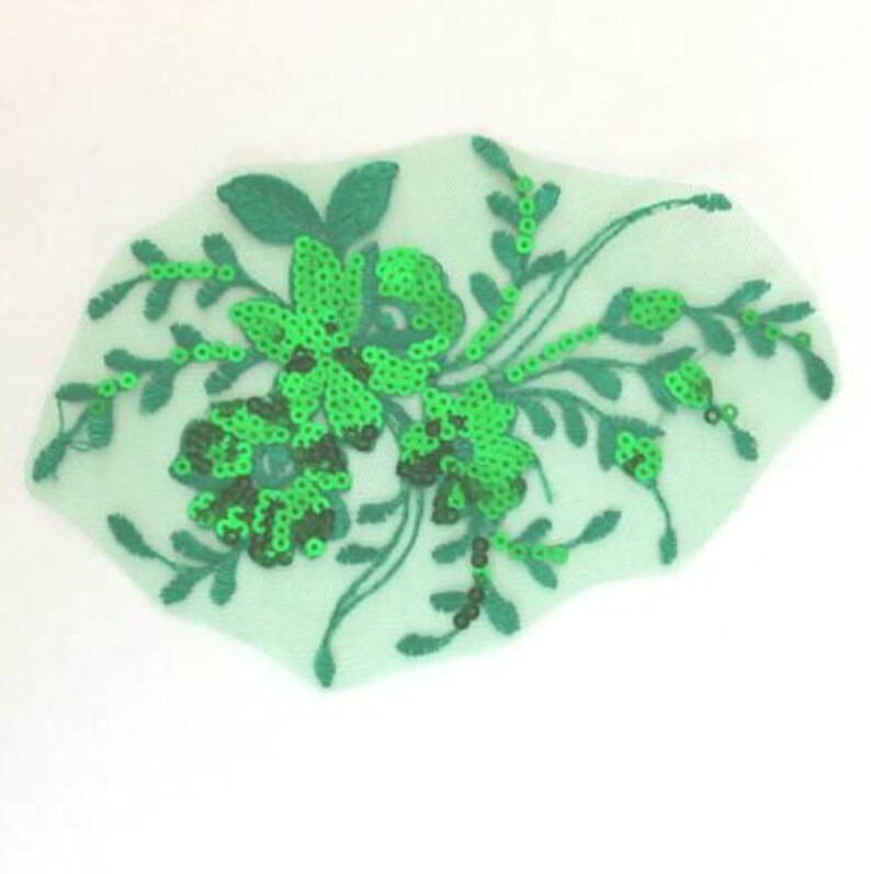 Kelly Green Sequin Applique Flower & Vine Embroidered Motif - Etsy