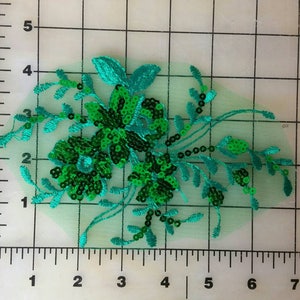 Kelly Green Sequin Applique, Flower & Vine Embroidered Motif, for Your ...