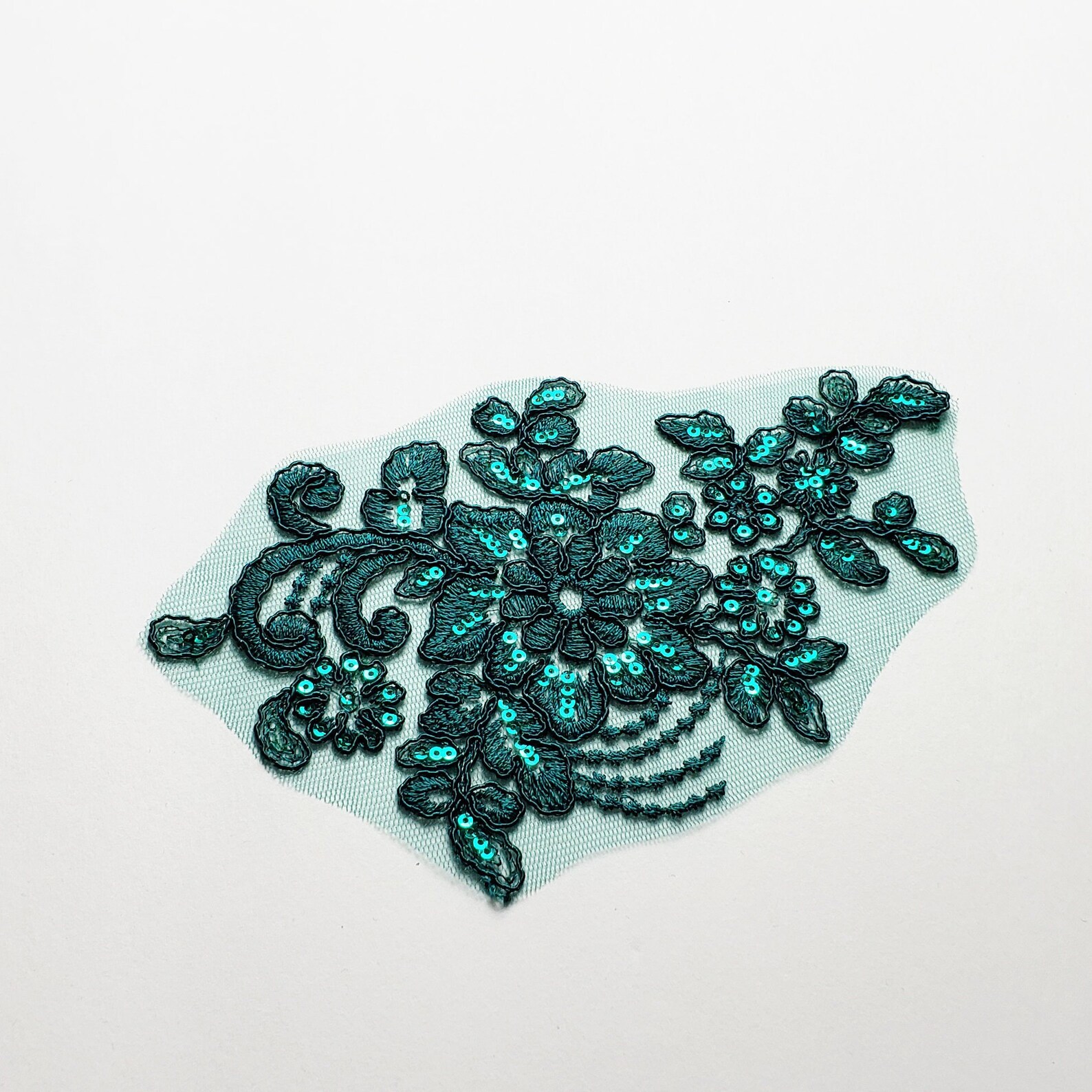 Floral Sequin Applique Hunter Green Embroidered Applique - Etsy