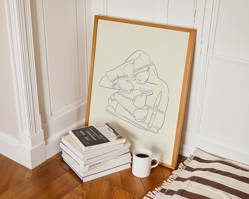 Pear Still Life Wall Art Print, Minimalist Fruit Line Drawing, French ...