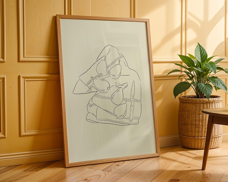 Pear Still Life Wall Art Print, Minimalist Fruit Line Drawing, French ...