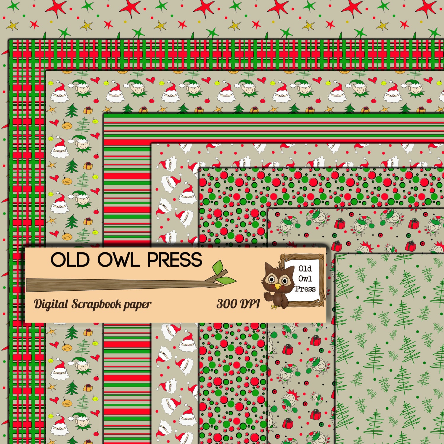Christmas Paper Scrapbook Paper 12 by 12 8 Papers Hand - Etsy