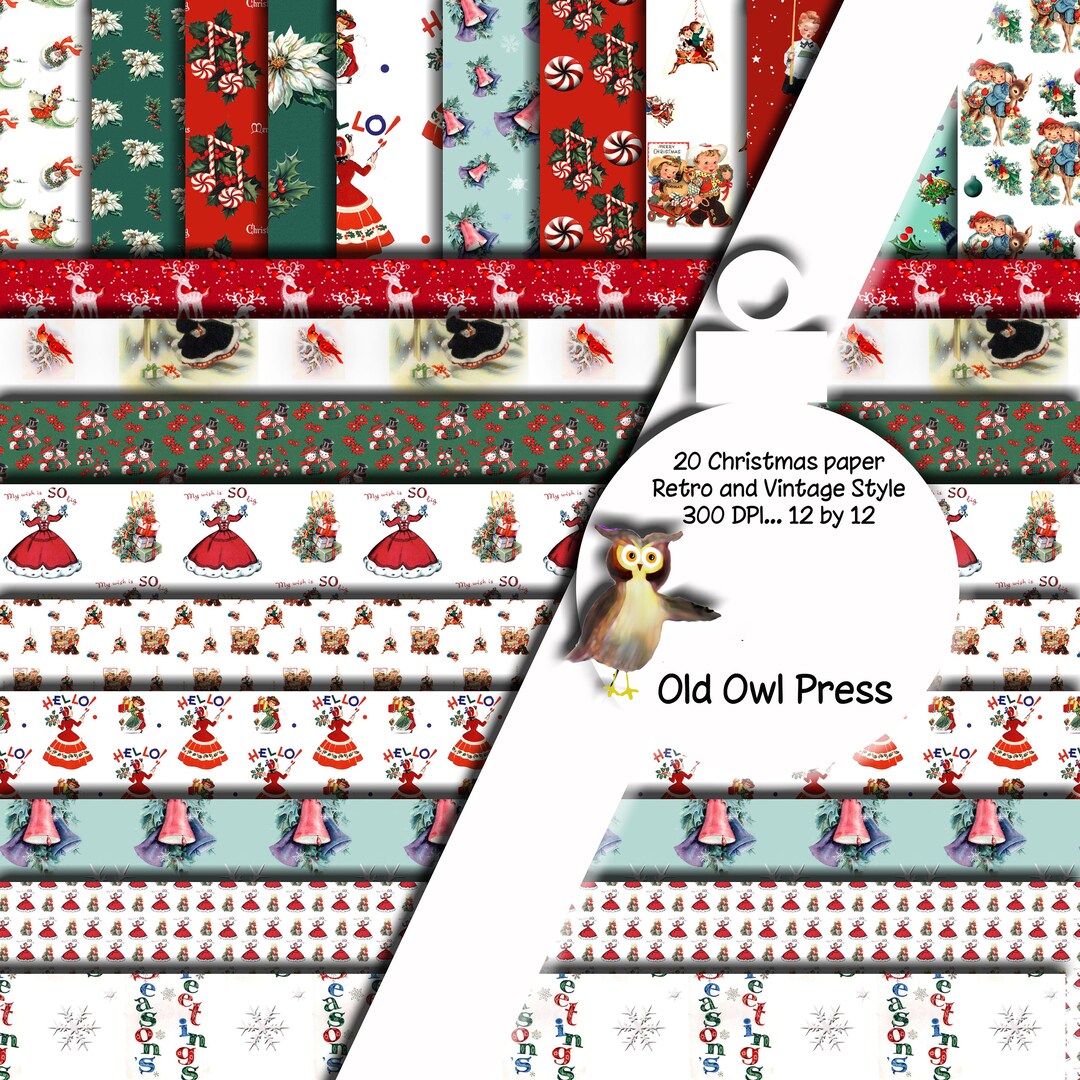 Christmas Paper, Digital Paper Pack, 12x12 Sheets, Retro Paper, Vintage ...