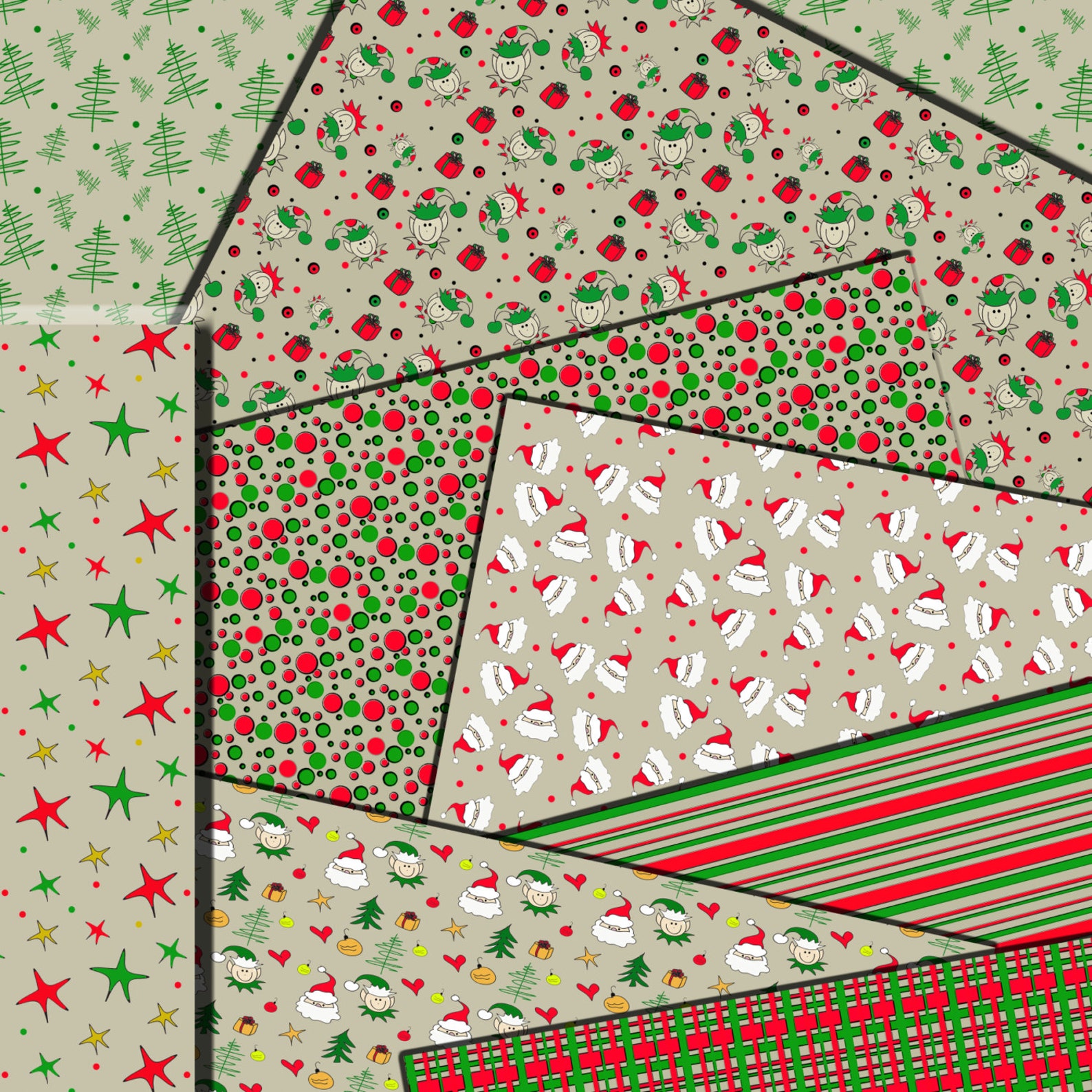 Christmas Paper Scrapbook Paper 12 by 12 8 Papers Hand - Etsy