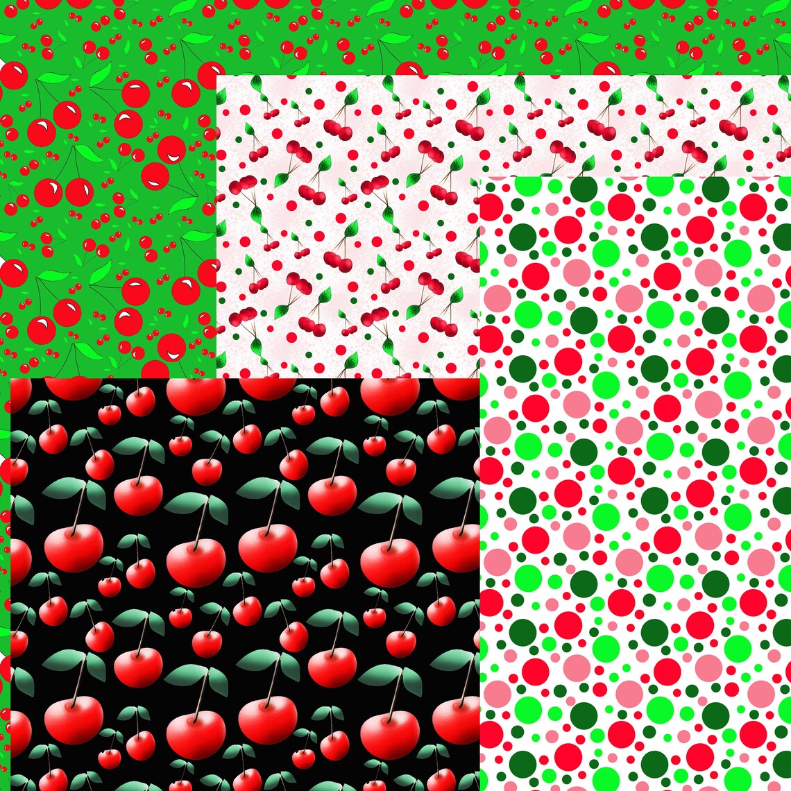 Cherry Scrapbook Paper Cherries Paper Red and Green Paper | Etsy