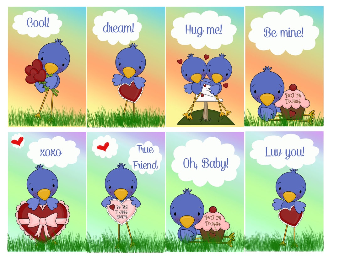 Valentine Cards, Bird Valentine Cards, Instant Download, Kid's ...