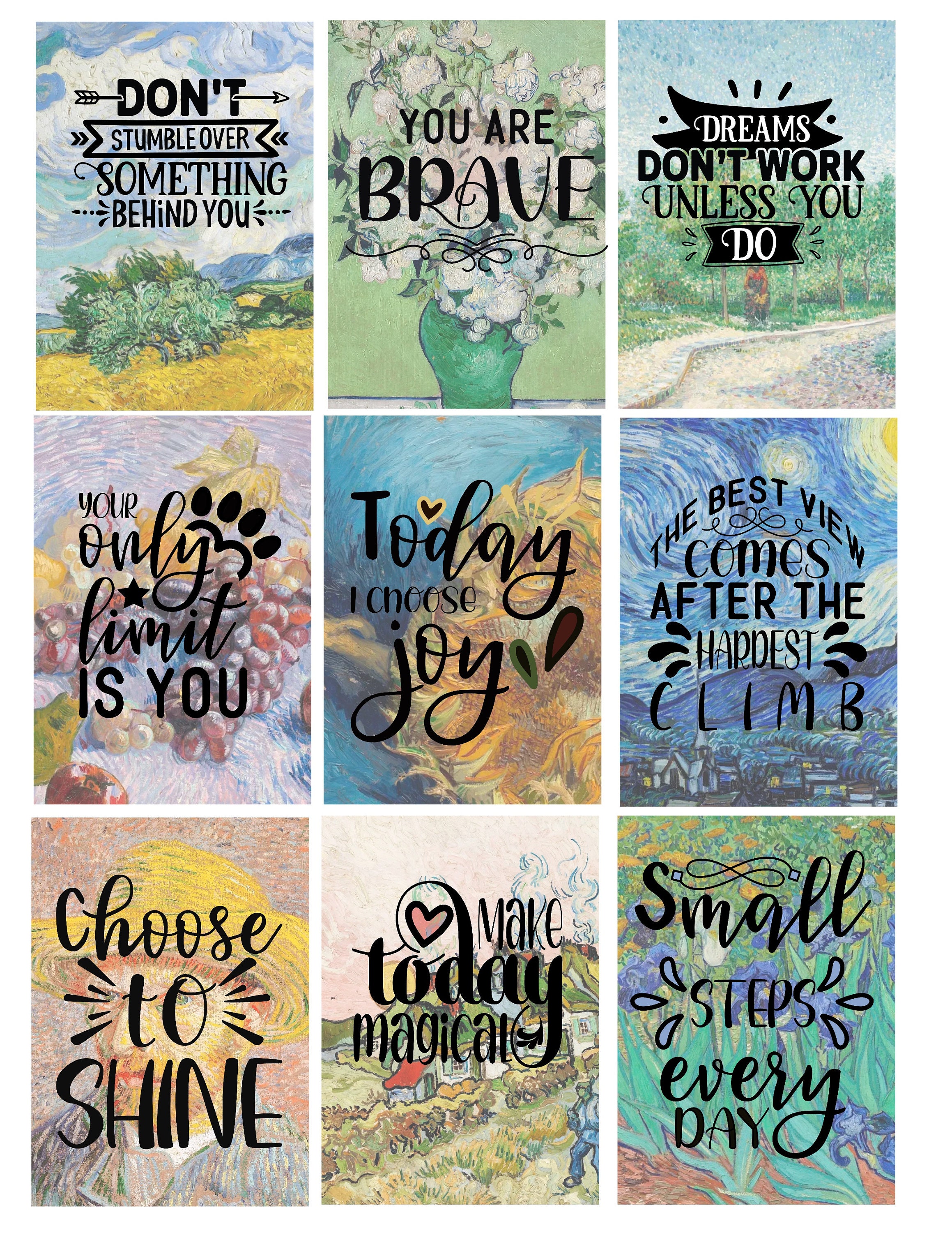 Nine Affirmation Cards, Positive Reminder Cards, Motivational Quotes ...