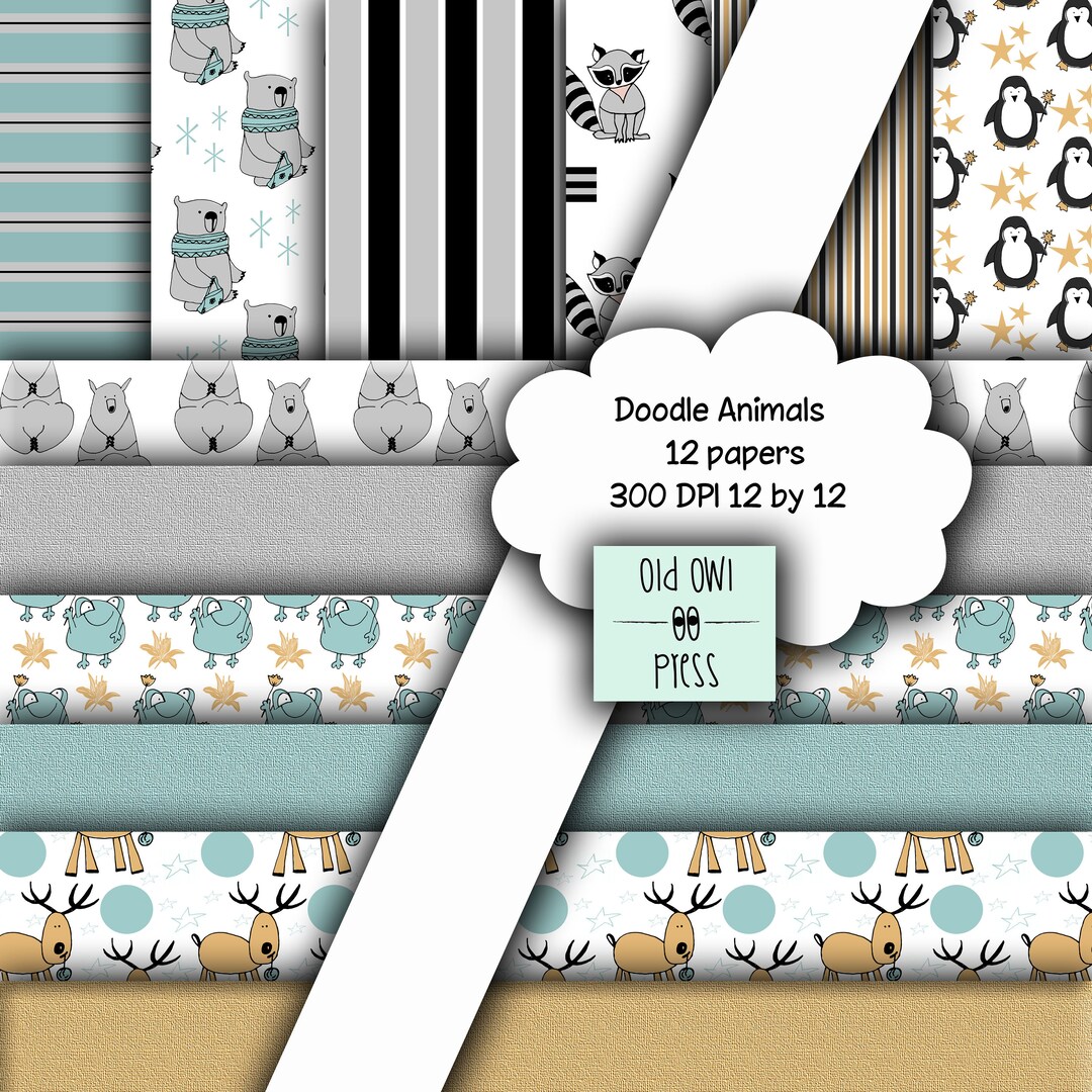 Doodle Paper Animal Design Cute Animals Paper Penguin - Etsy