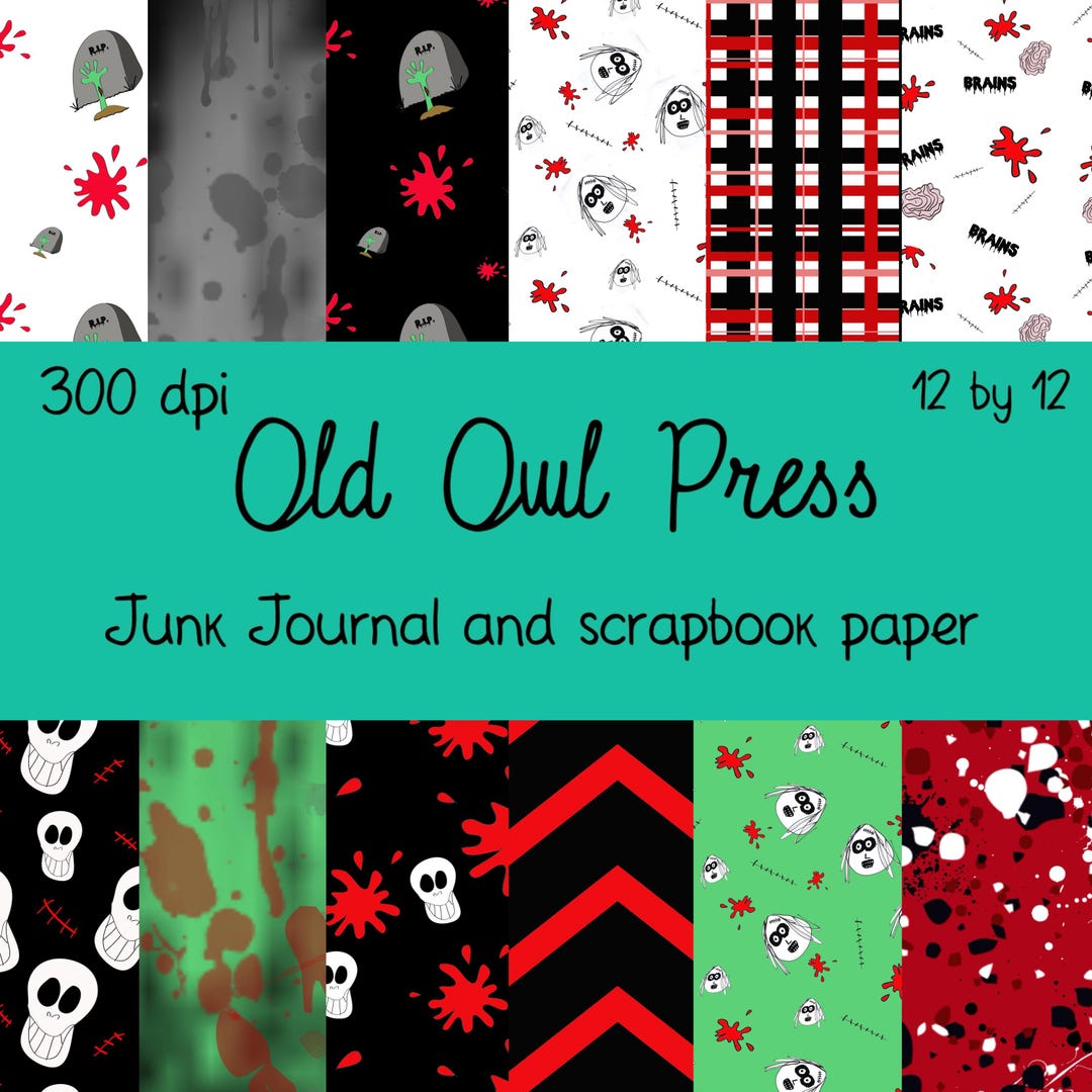 Zombie Scrapbook, Skulls Scrapbook, Scrapbook Paper, Skull Paper, Hand ...