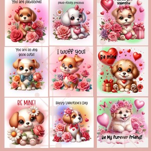 9 Puppy Printable Valentine Cards, Hearts Valentine Cards, Instant ...