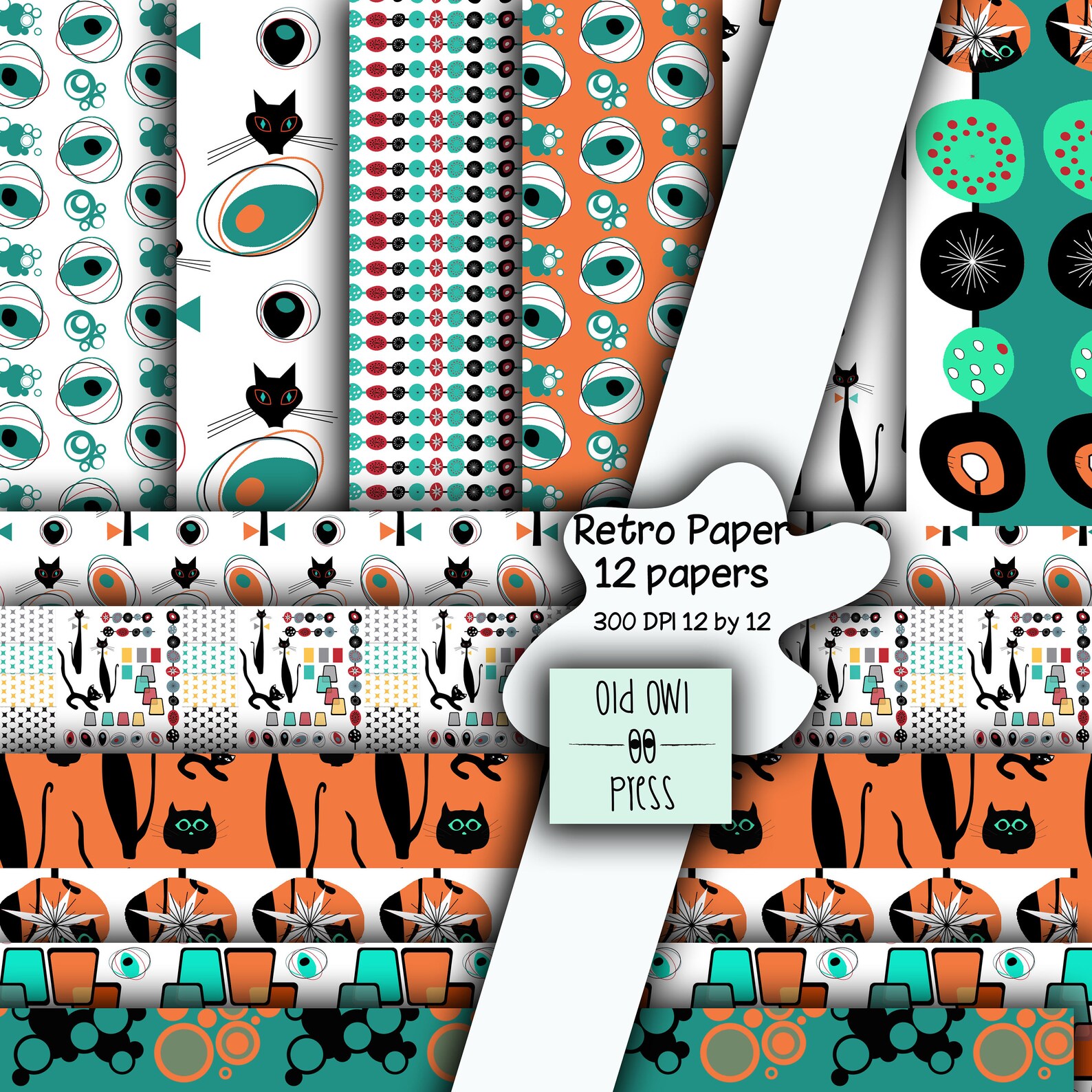 Retro Cat Paper Cat Scrapbook Paper Retro Scrapbook Instant - Etsy