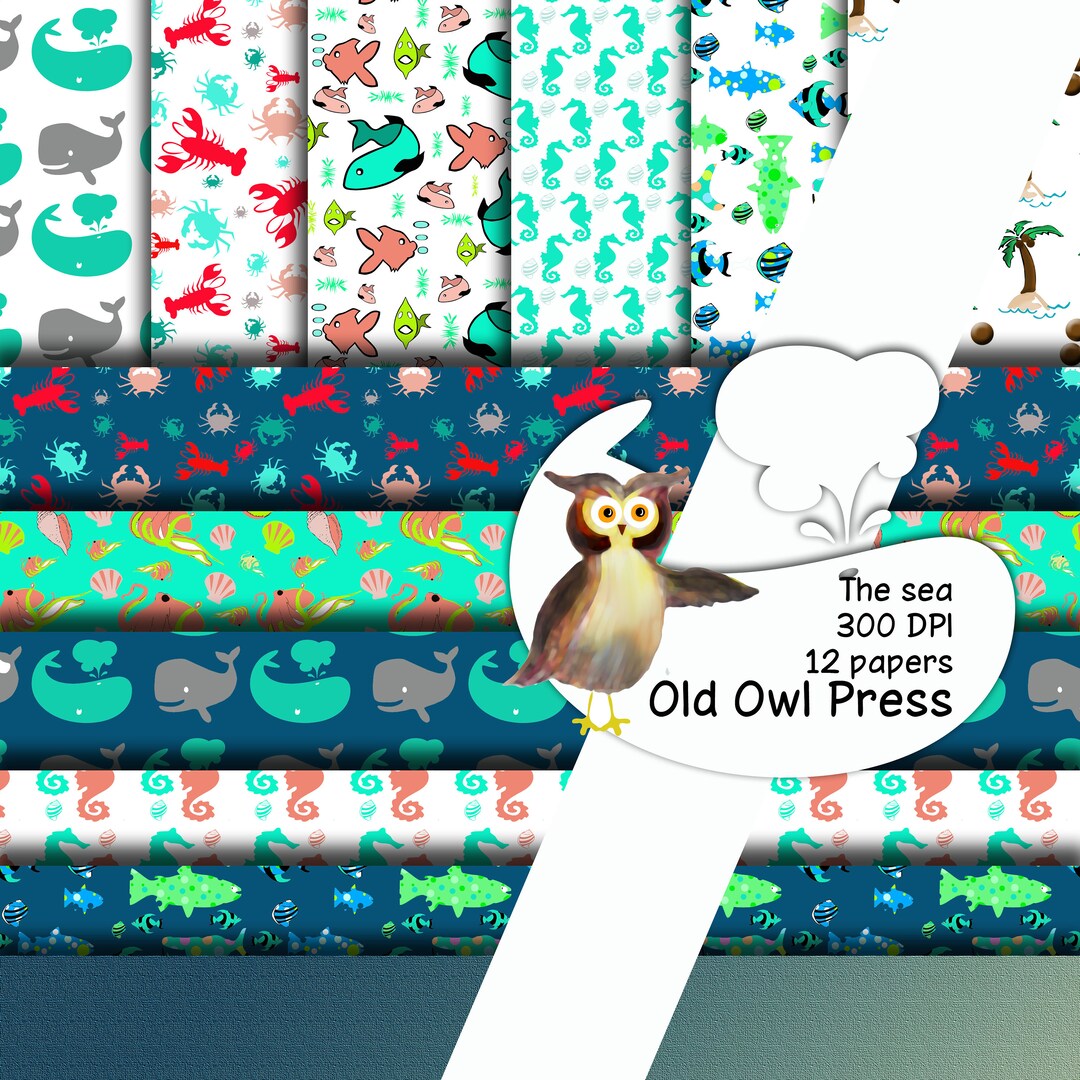 Scrapbook Paper, Instant Download, Ocean Animals, Sea Life, Green and ...