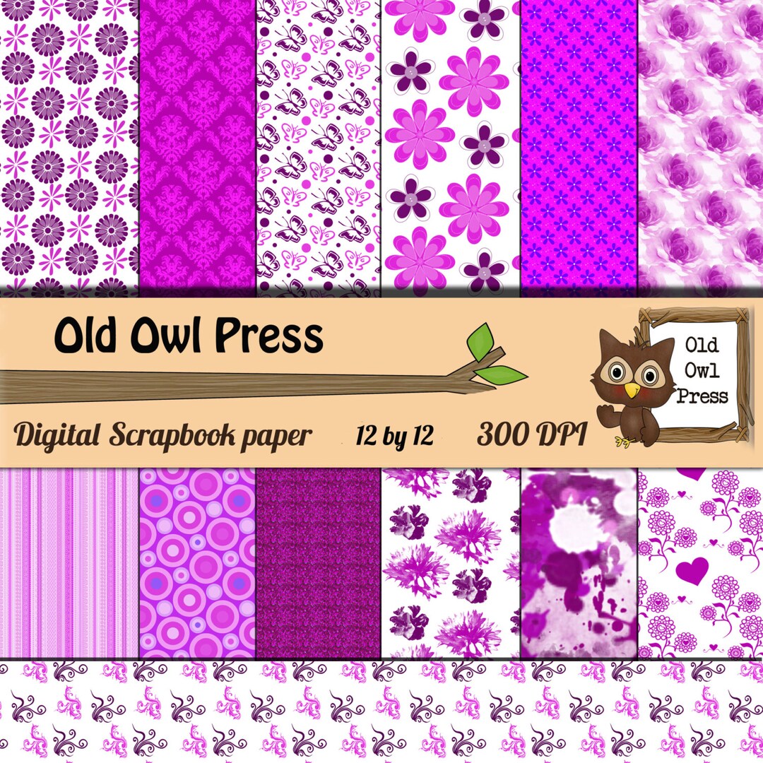 Scrapbook Paper, Purples and Violets, Digital Scrapbooking, 12 by 12 ...
