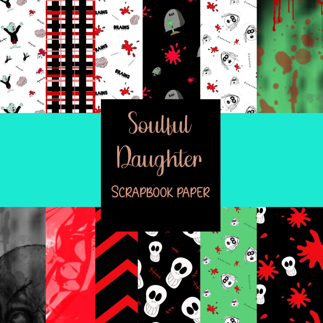 Zombie Scrapbook, Skulls Scrapbook, Scrapbook Paper, Skull Paper, Hand ...