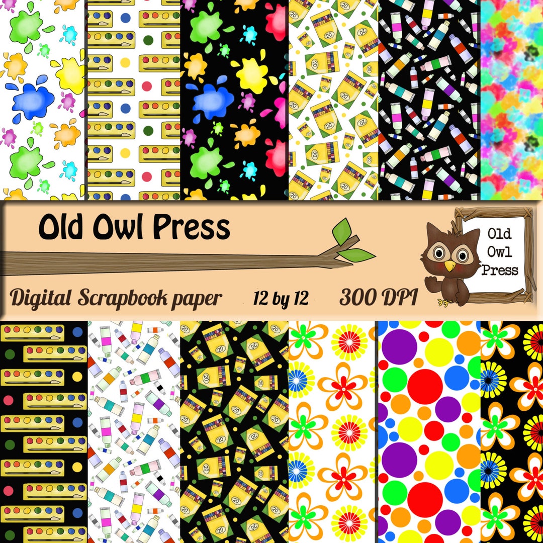 Crayon Scrapbook, Paper Goods, Digital Papers, Paper Pack, Commercial ...