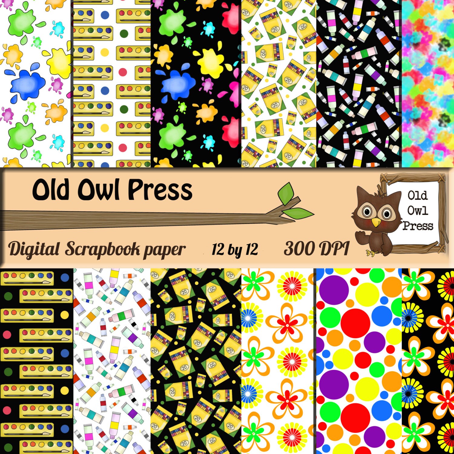 Crayon Scrapbook, Paper Goods, Digital Papers, Paper Pack, Commercial ...
