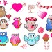 Clip Art, Valentine Clip Art, Hand Drawn Clip Art, Owl Clip Art, Hearts ...