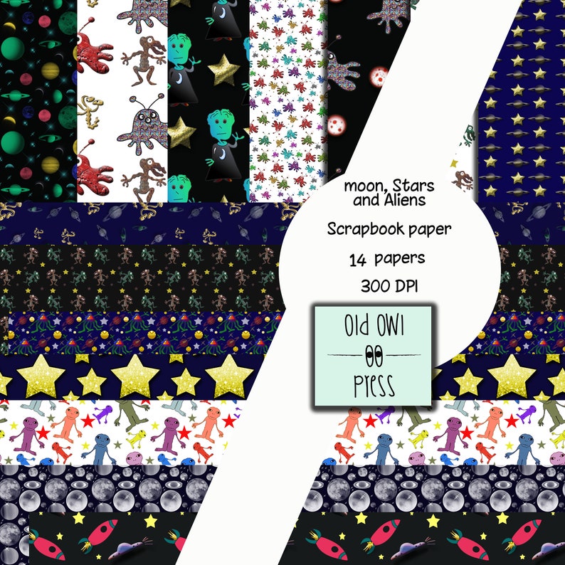 Alien Paper Scrapbook Paper 14 Papers Outer Space Paper - Etsy