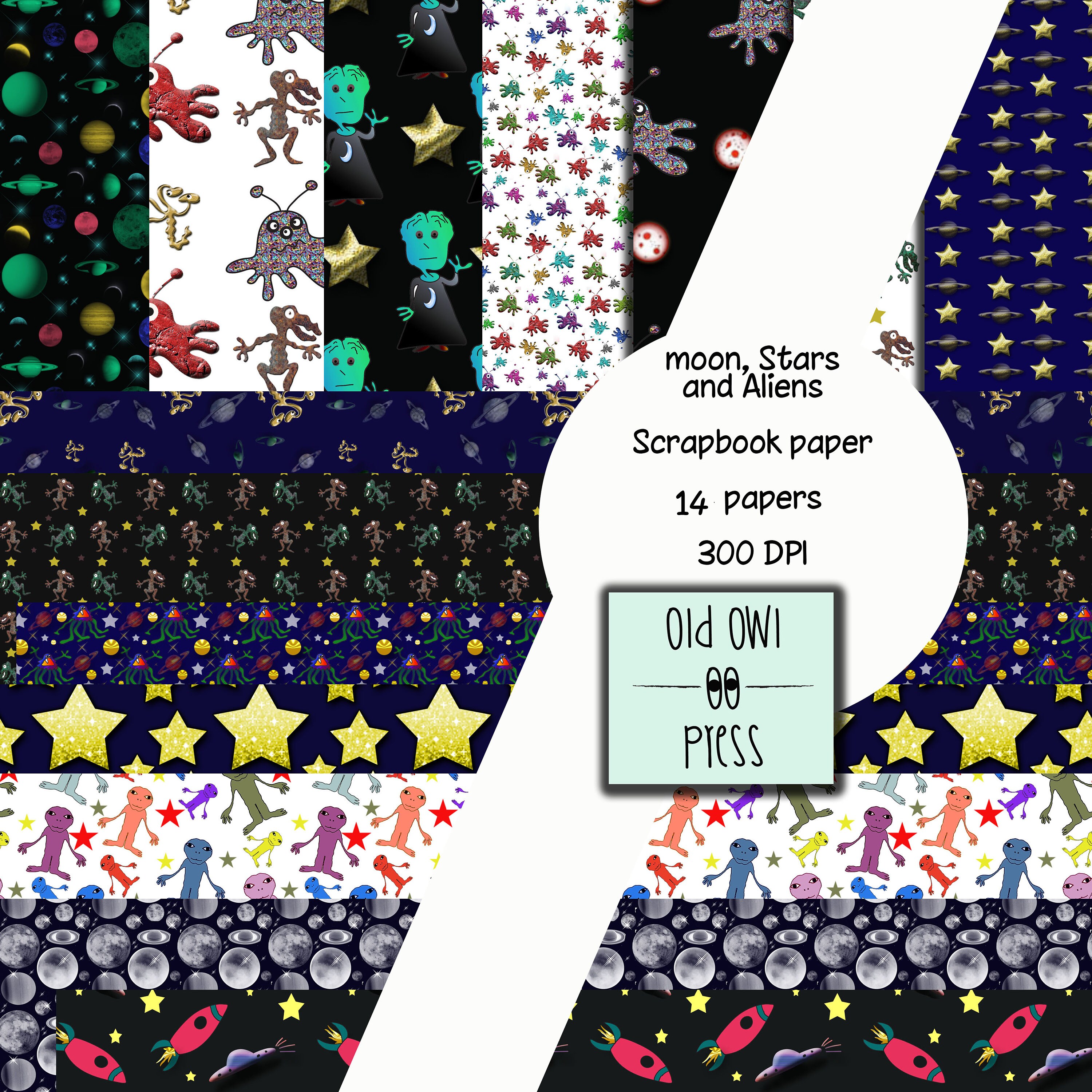 Alien Paper Scrapbook Paper 14 Papers Outer Space Paper | Etsy