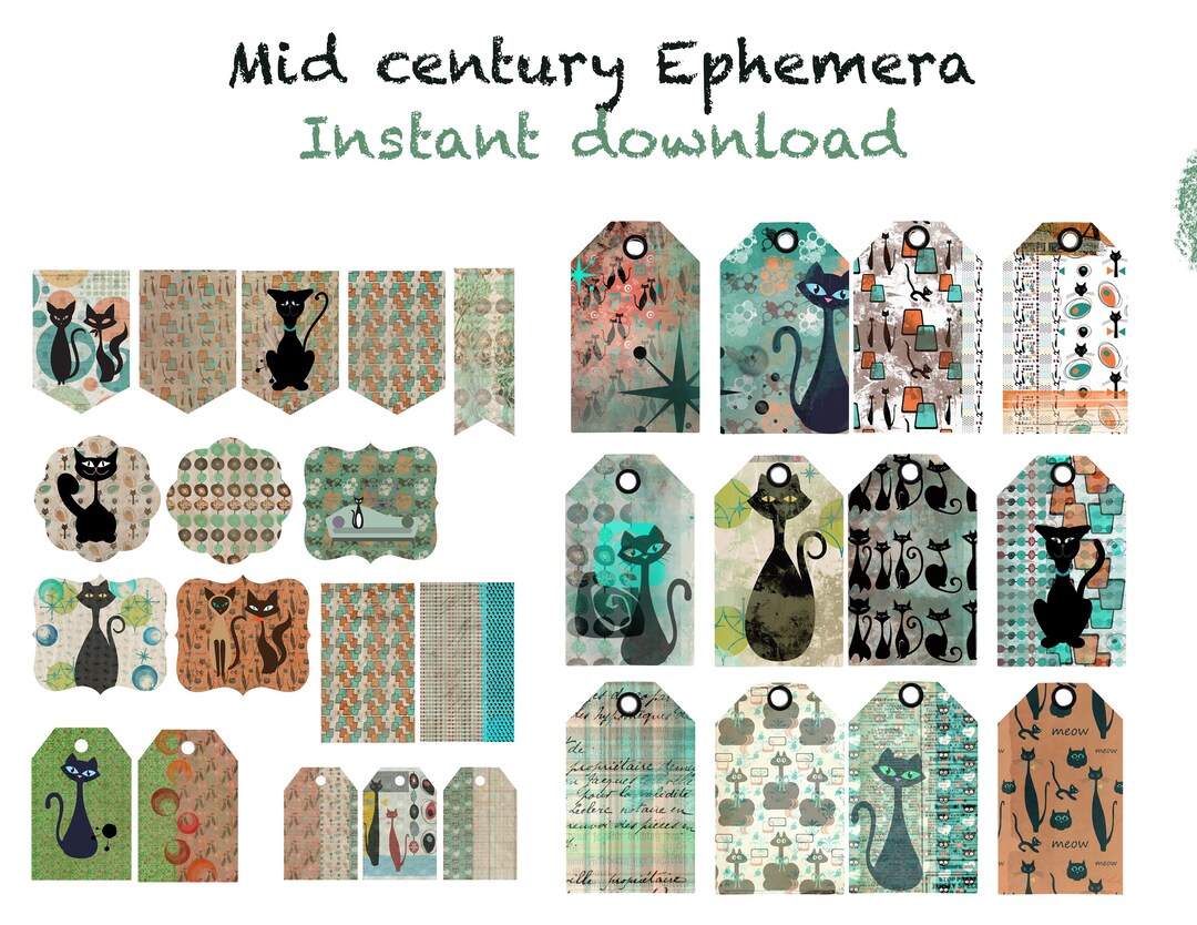 Retro Cat Paper, Cat Scrapbook Paper, Retro Scrapbook, Instant Download ...