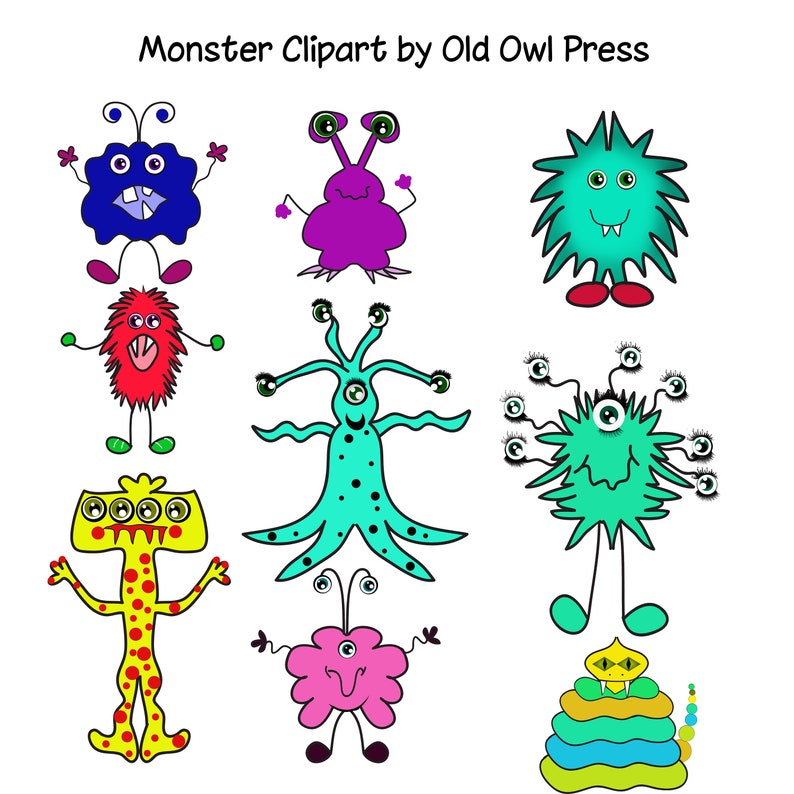Cute Monsters Hand Drawn Clipart Commercial Use Monster - Etsy