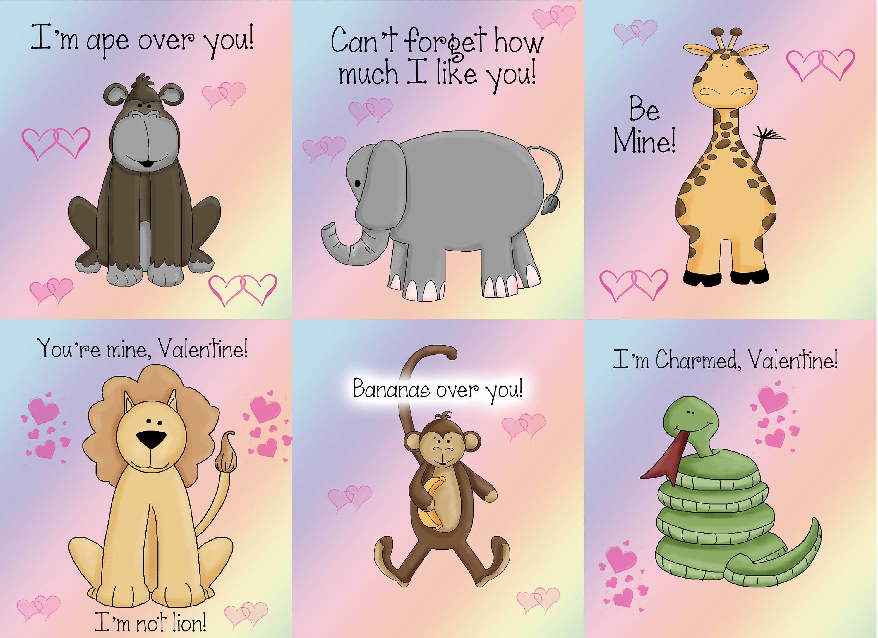 Printable Valentine Cards for Kids, Valentine Cards, Instant Download ...