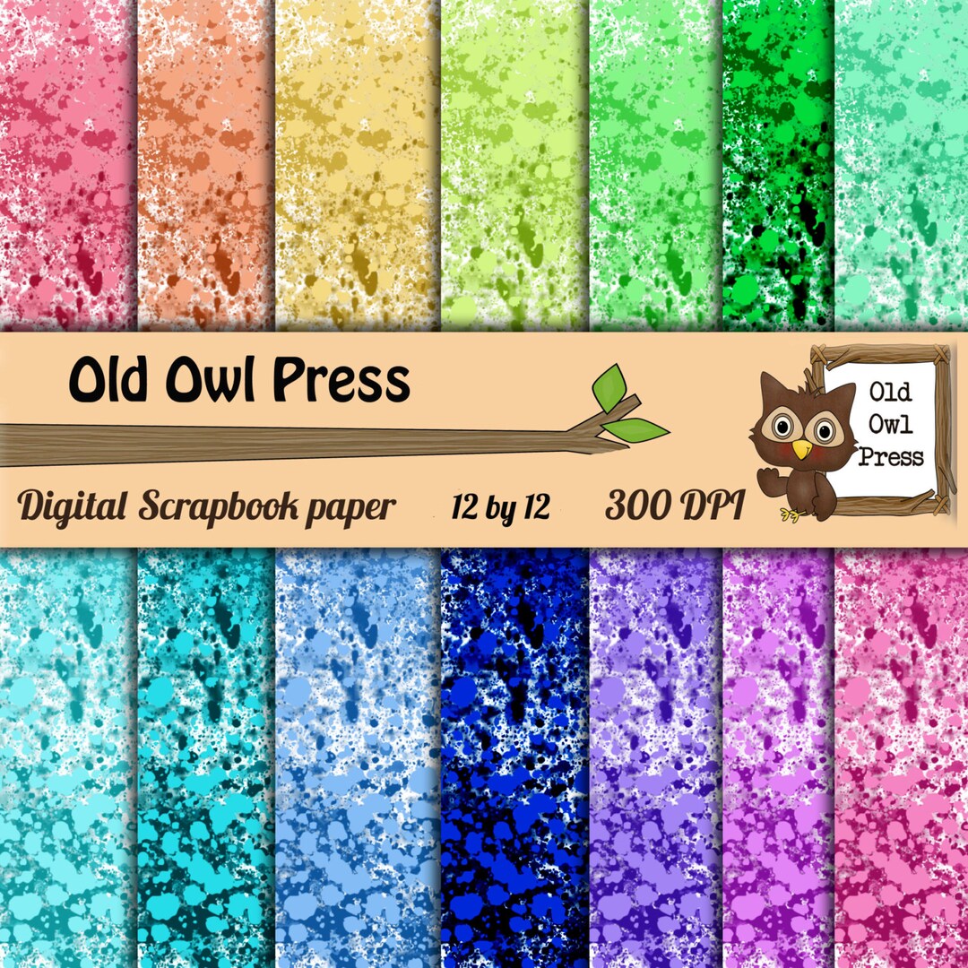 Rainbow Scrapbook Paper, Rainbow Colors, Digital Papers, Splattered ...