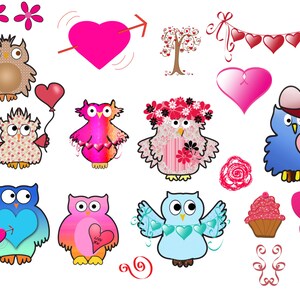 Clip Art, Valentine Clip Art, Hand Drawn Clip Art, Owl Clip Art, Hearts ...