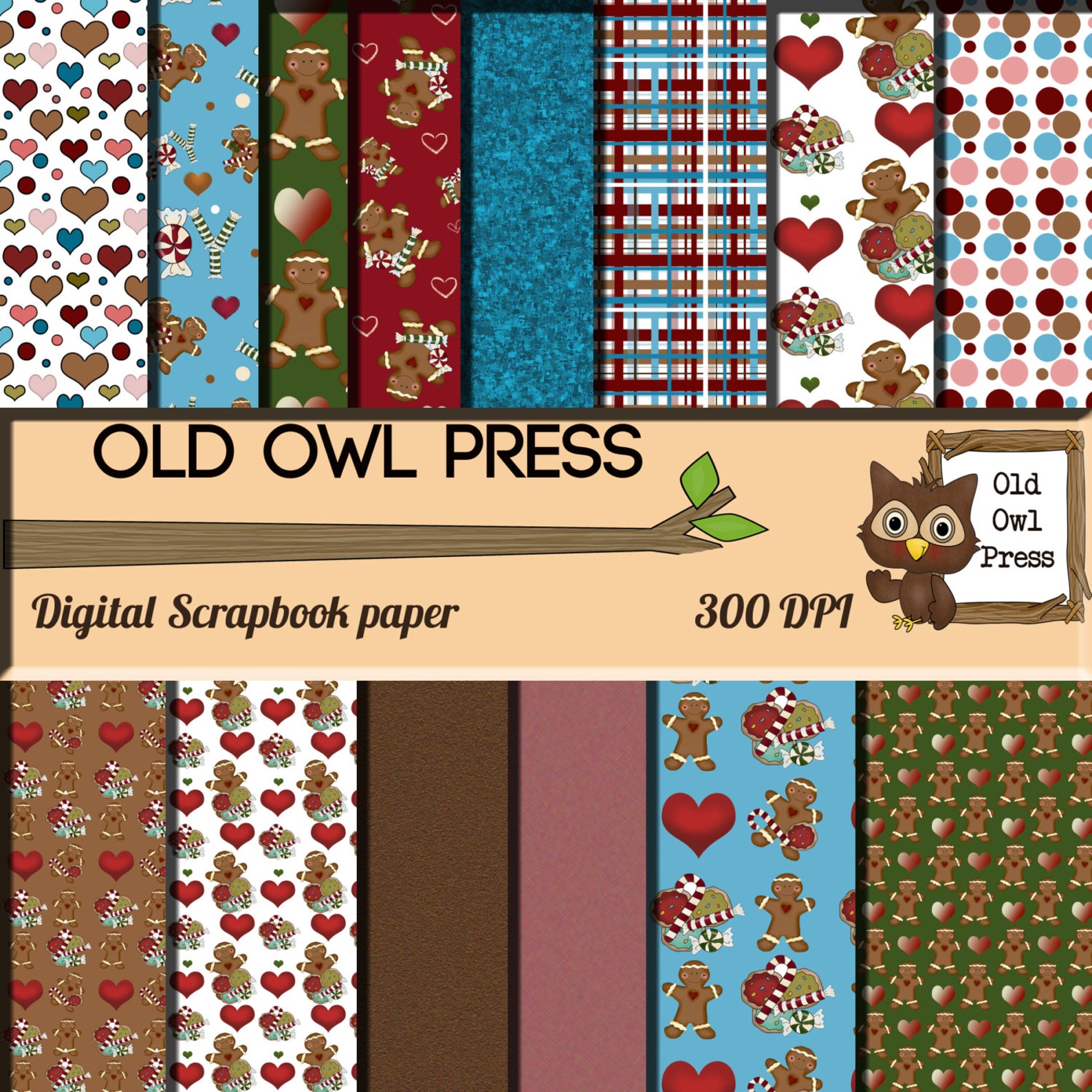 Gingerbread Paper, Scrapbooking,christmas Paper, Instant Download, 12 ...