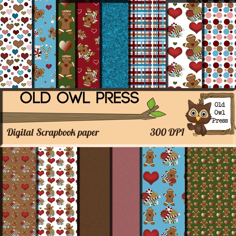 Gingerbread Paper, Scrapbooking,christmas Paper, Instant Download, 12 ...