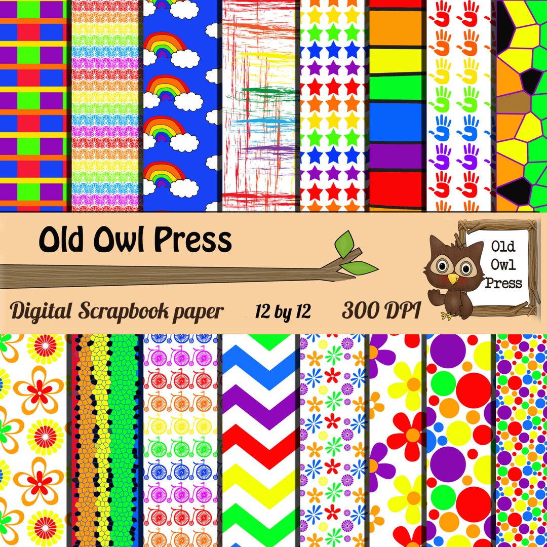 Rainbow Scrapbook Paper, Rainbow Paper, Rainbow Flowers, Rainbow ...