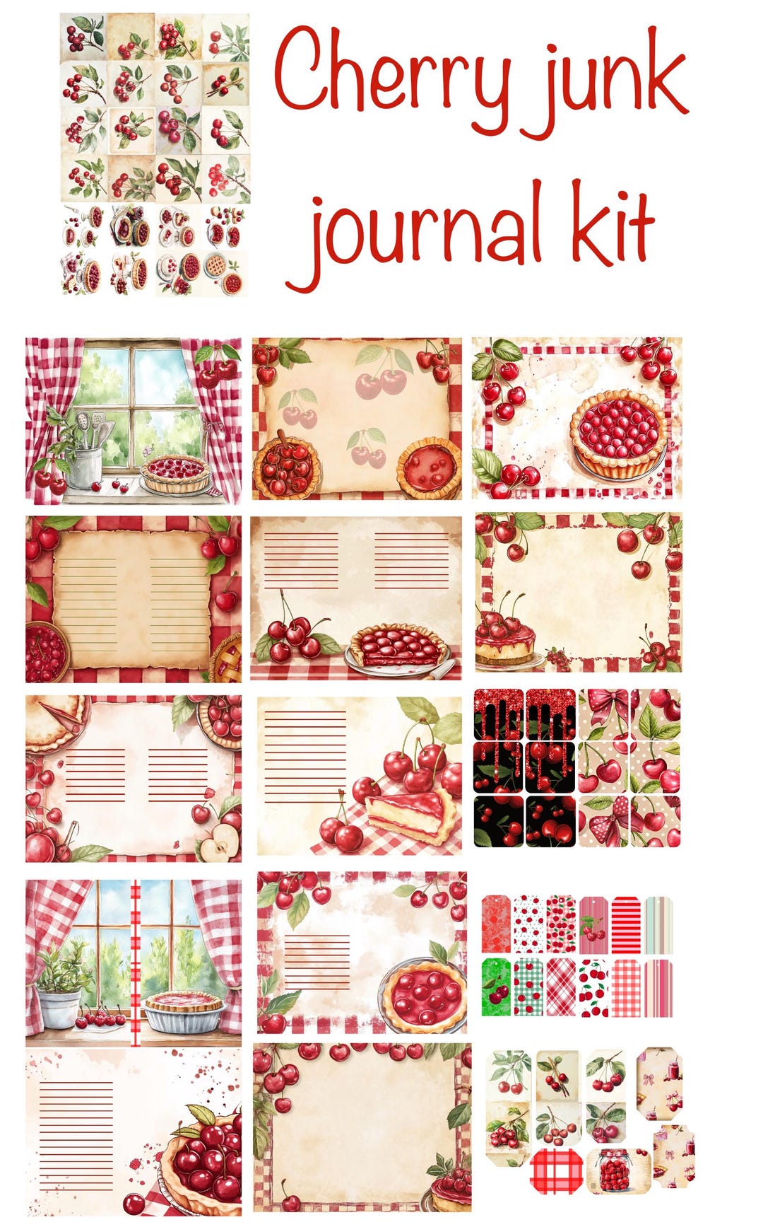 Cherry Junk Journal Kit: Recipe Ephemera, Instant Download, Blank Card ...