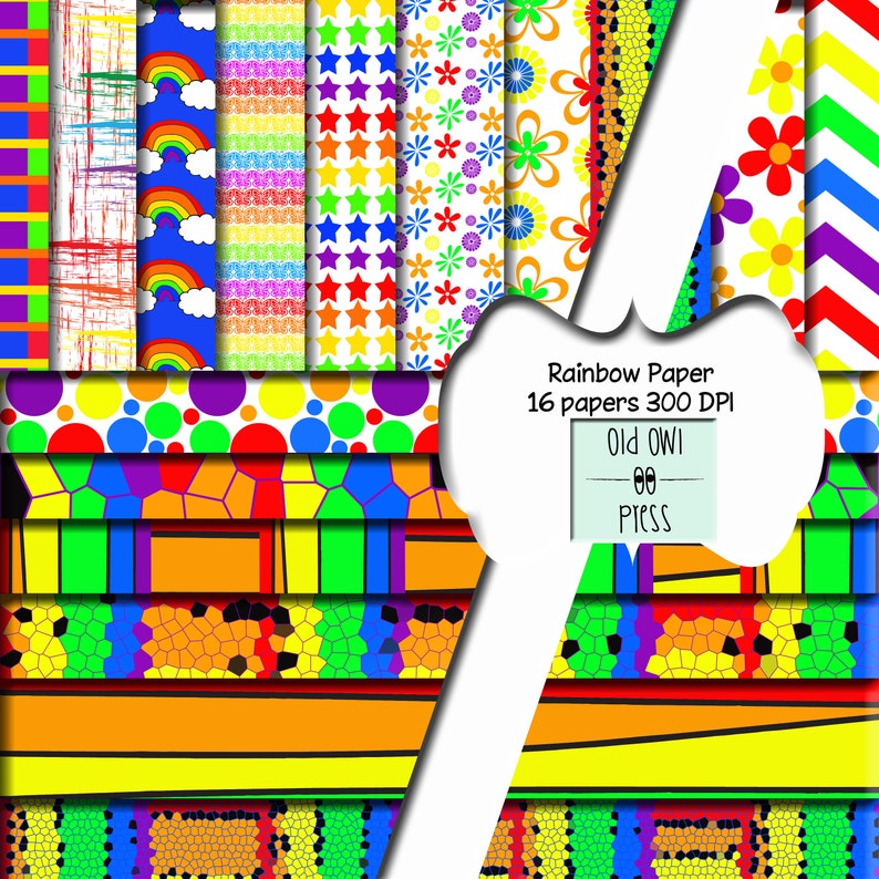 Rainbow Scrapbook Paper, 16 Papers, Digital Designs, Assorted Papers ...