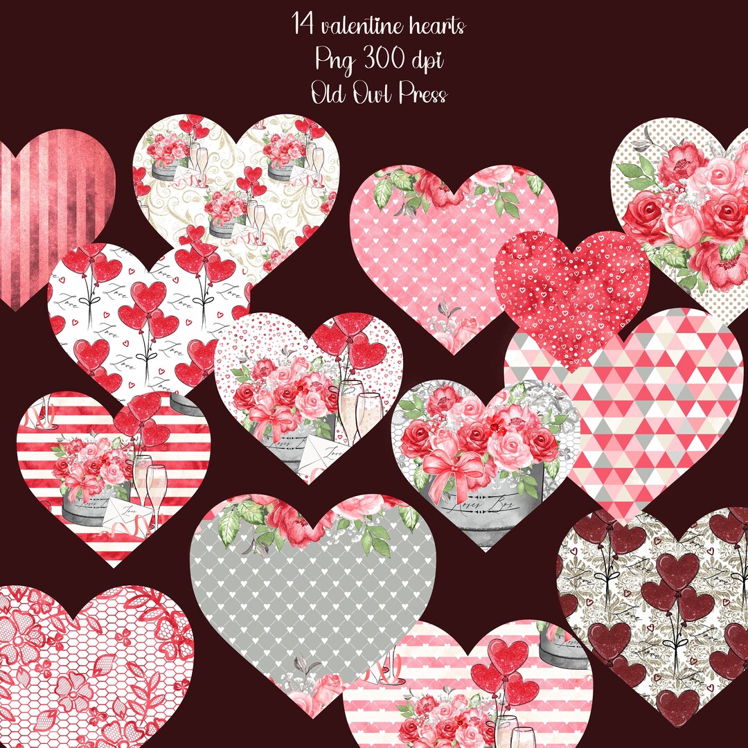Valentine Hearts, Instant Download, Commercial Use, Heart Clipart, 14 ...