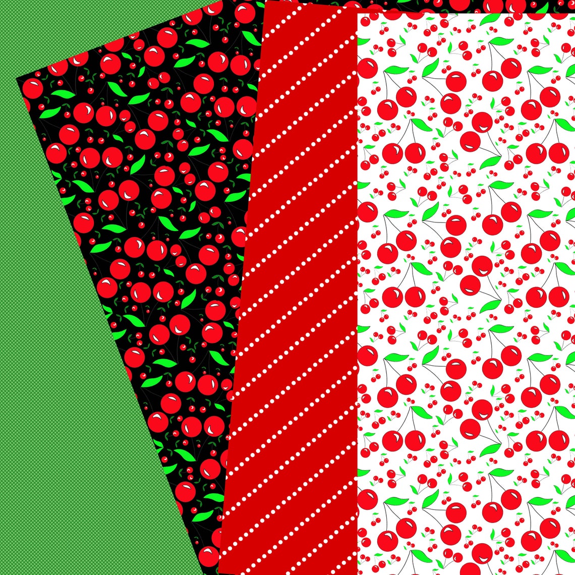 Cherry Scrapbook Paper Cherries Paper Red and Green Paper | Etsy