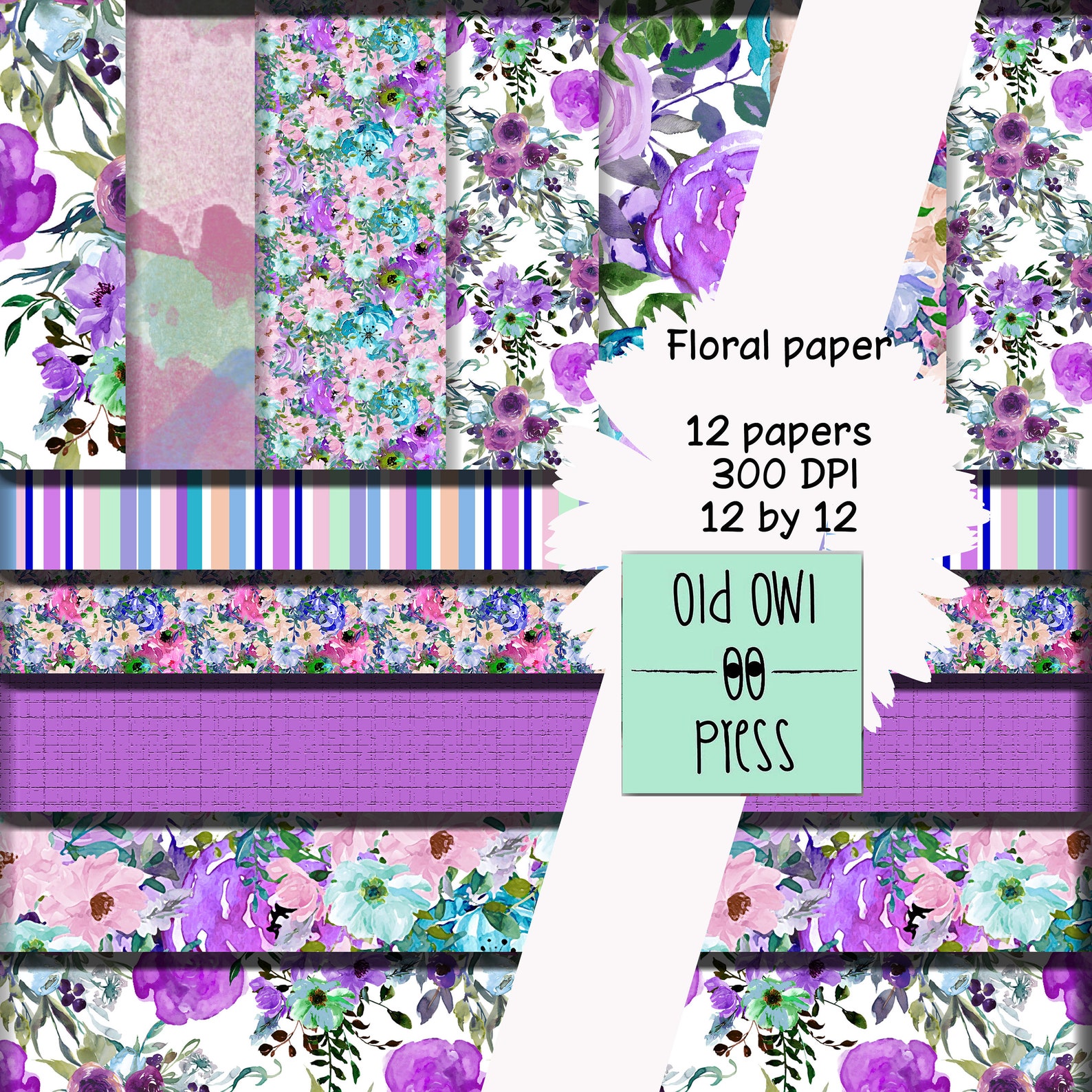 Purple Flower Paper, Floral Scrapbooking, Free Commercial Use, Instant ...