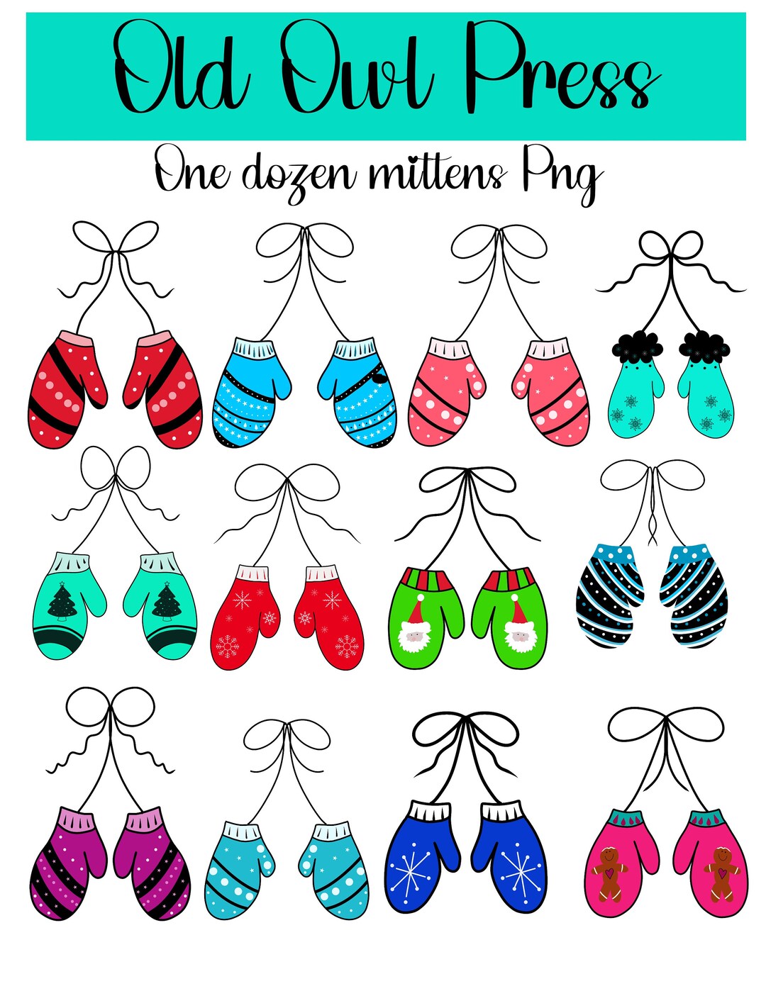 Christmas Mittens Clip Art, 12 Png Files, Cute Clip Art, Instant ...