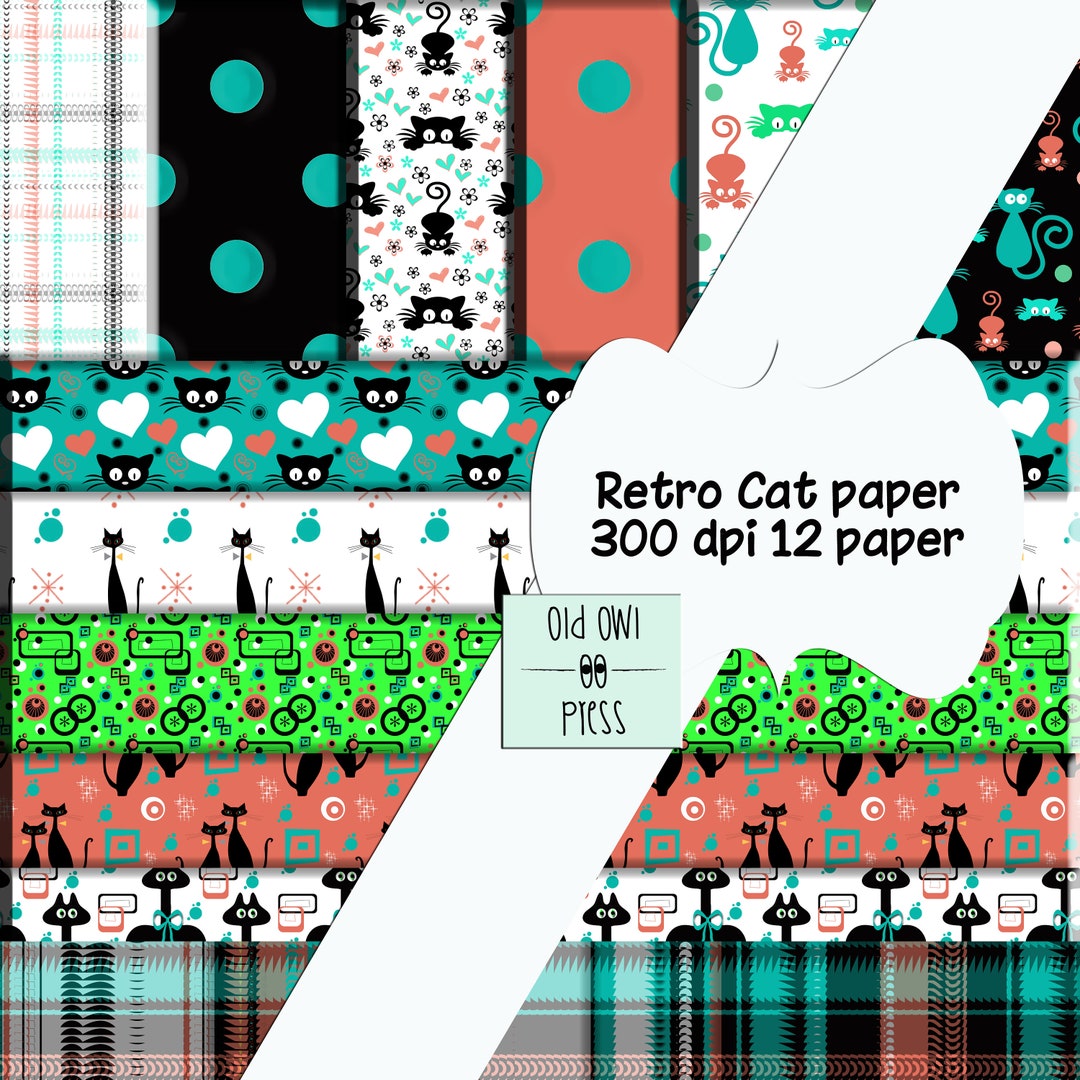 Retro Cat Scrapbook Paper, Black Teal, 12x12 (digital Download) - Etsy